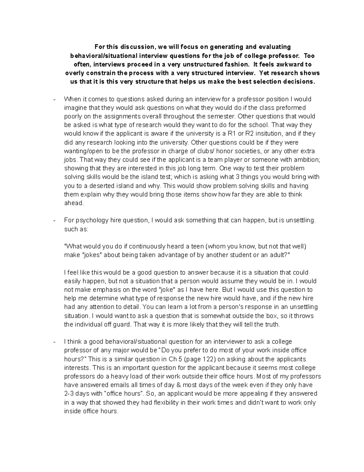 5th Discussion Behavioral and Situational Interviewing Pt. 8 - For this ...