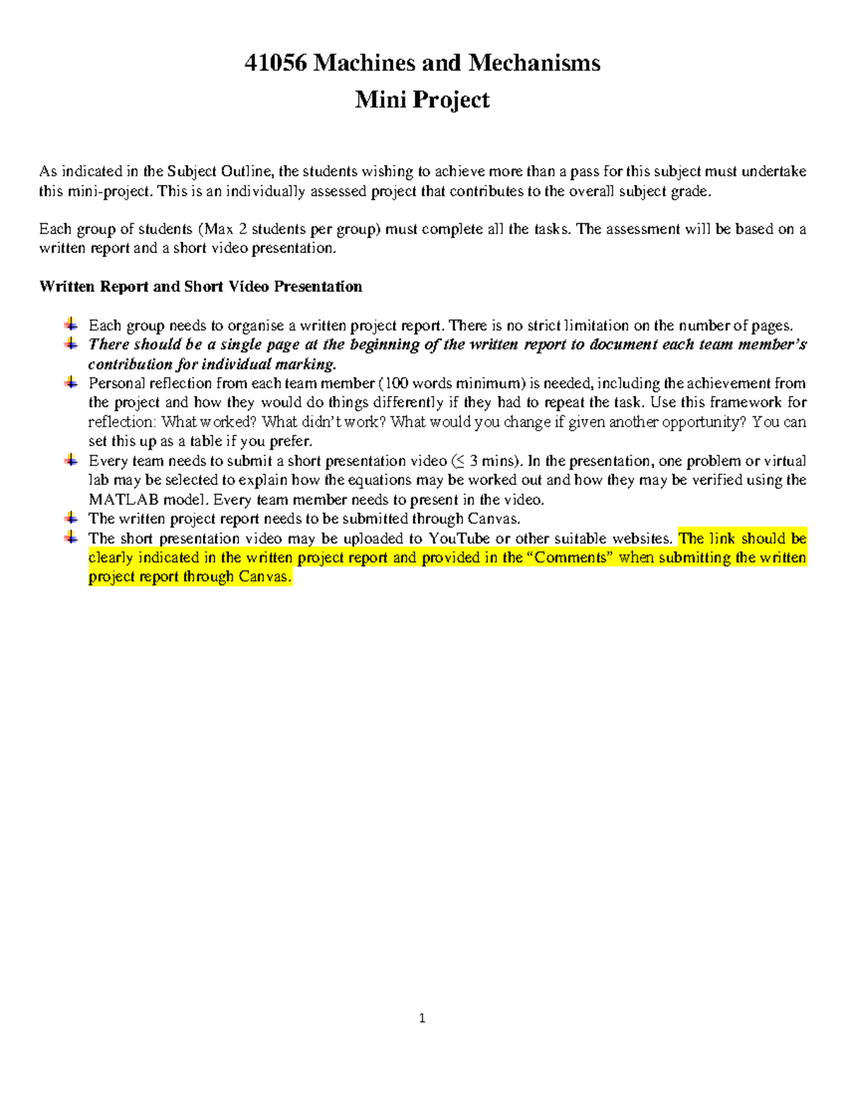 41056 Mini Project Outline - 1 41056 Machines and Mechanisms Mini ...
