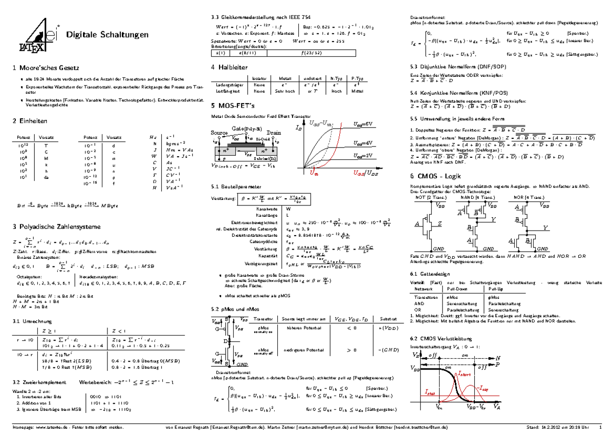 EIS Formeln SS14 - Zusammenfassung Mathematik 1 (Elektrotechnik) - 4 ei ...