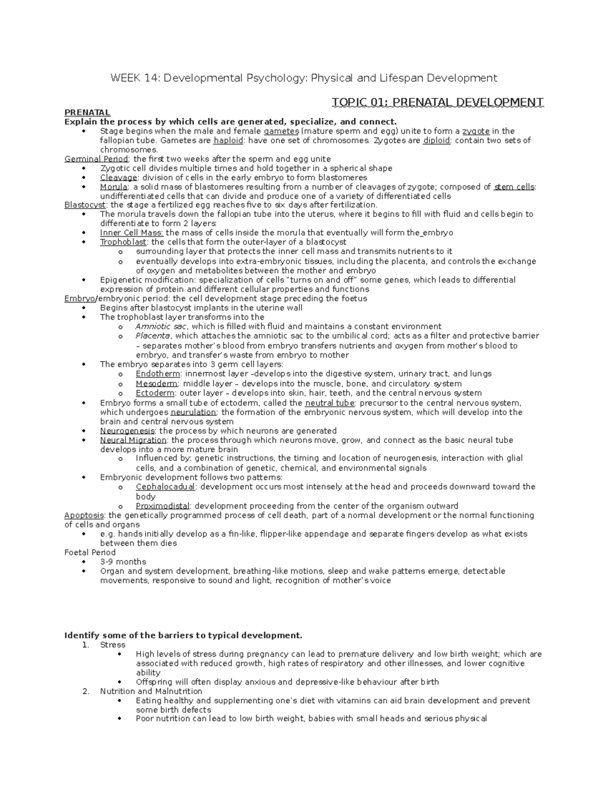 Week 14. Physical and Lifespan Developement - WEEK 14: Developmental ...
