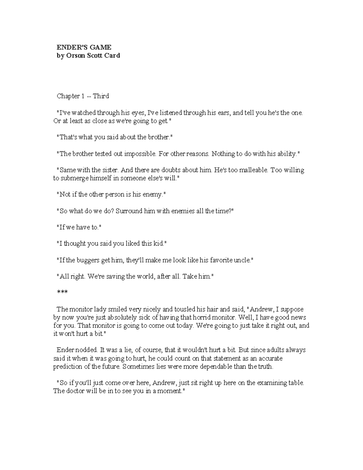 Enders Game Full Text - REad!!!! ITs a good book - ENDER'S GAME by ...