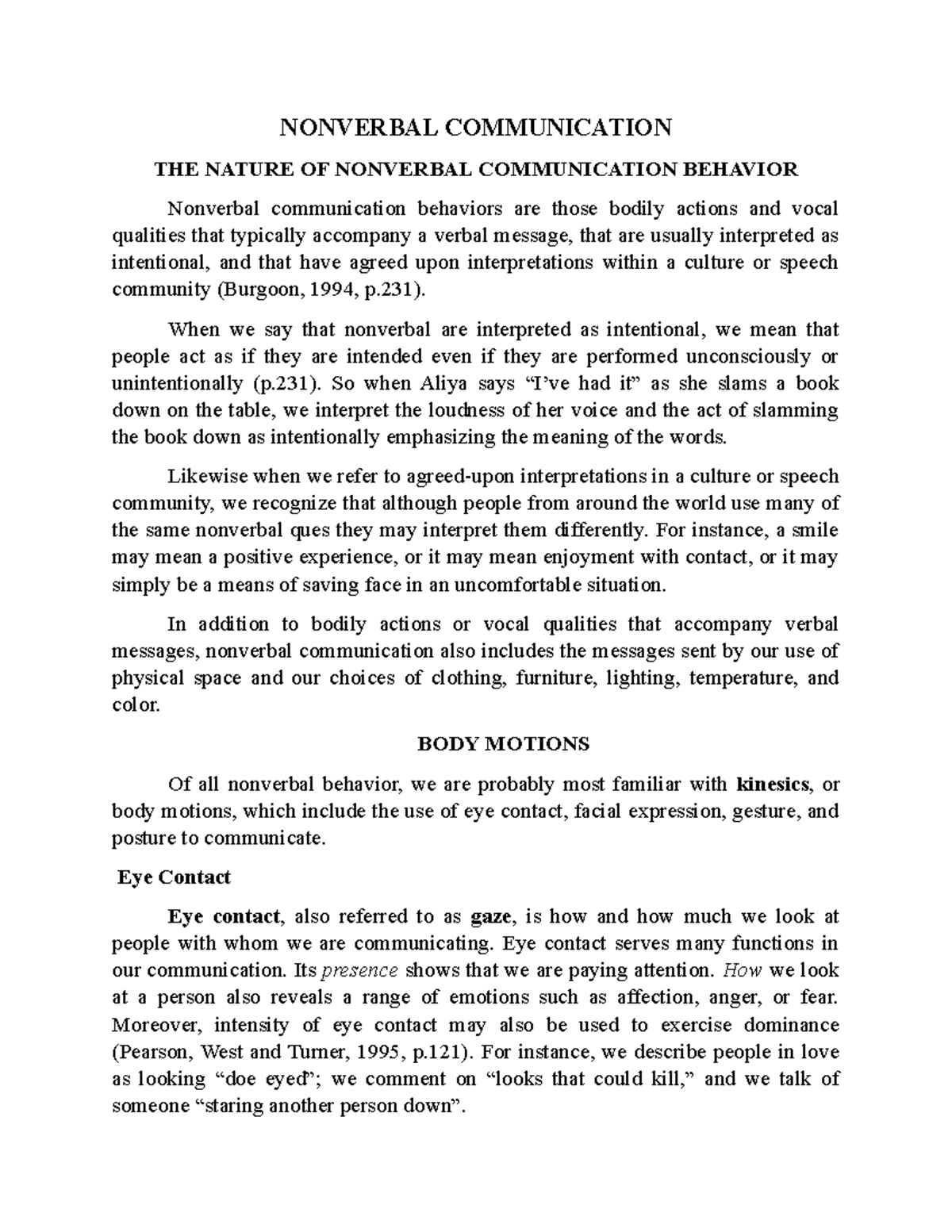 Nonverbal Communication ( Notes) - NONVERBAL COMMUNICATION THE NATURE ...