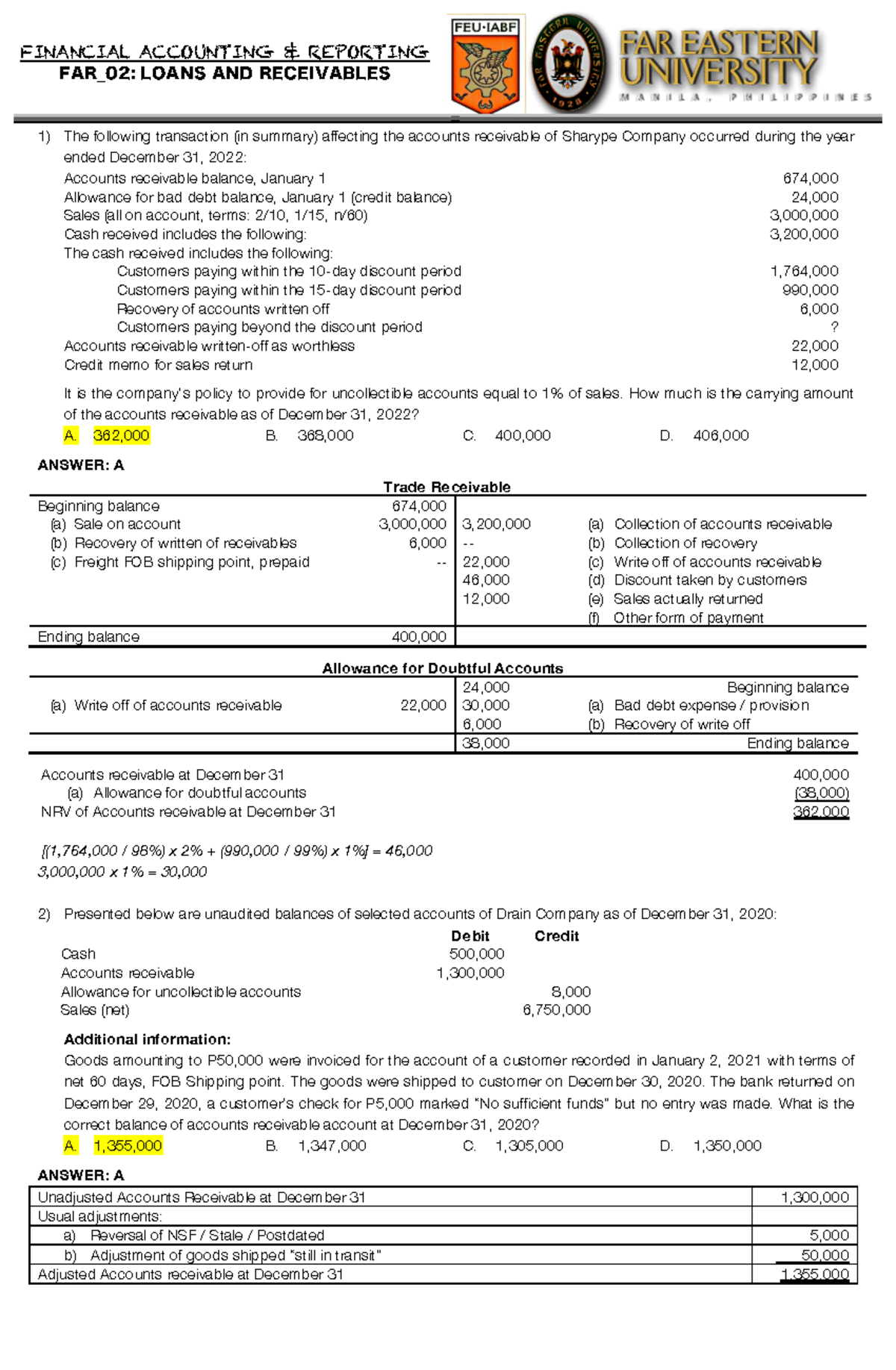 Interacc Receivables - Accountancy - UE - Studocu