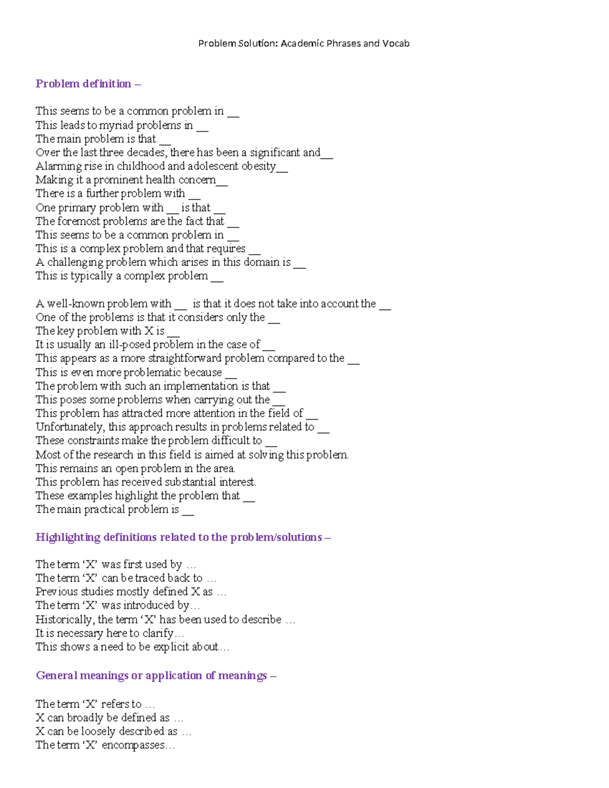 Problem Solution - Metadiscourse - Problem Solution: Academic Phrases ...