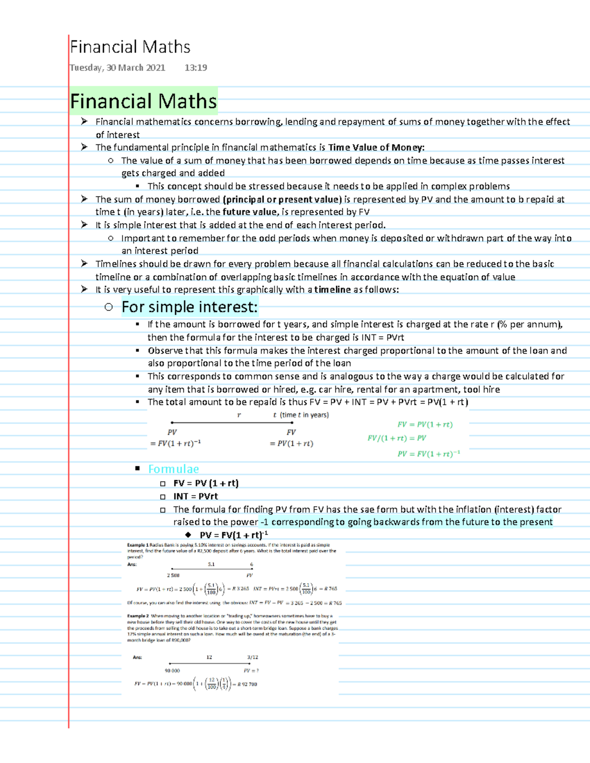 Financial Math notes - &ŝŶĂŶĐŝĂů DĂƚŚƐ - Studocu