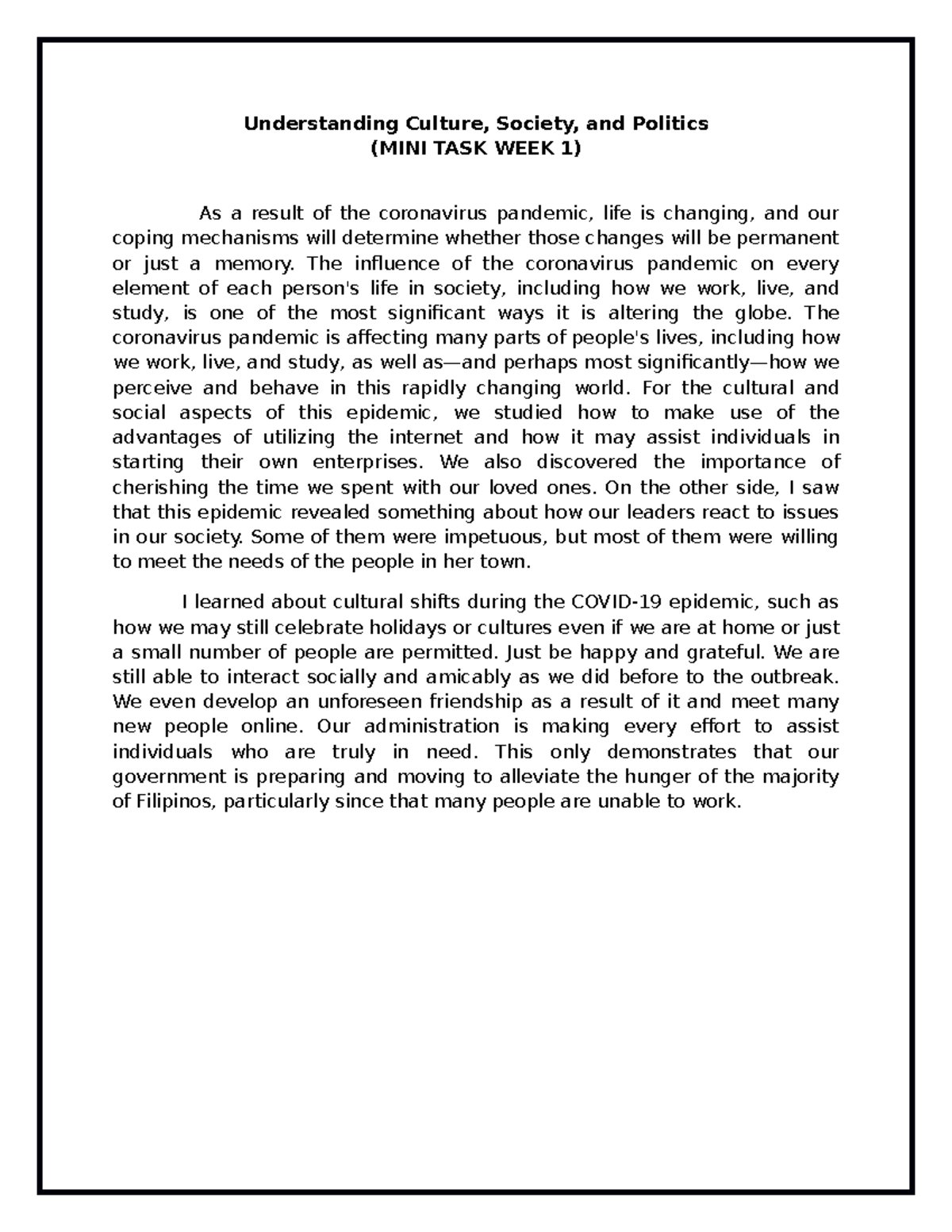 Understanding Culture - The influence of the coronavirus pandemic on ...