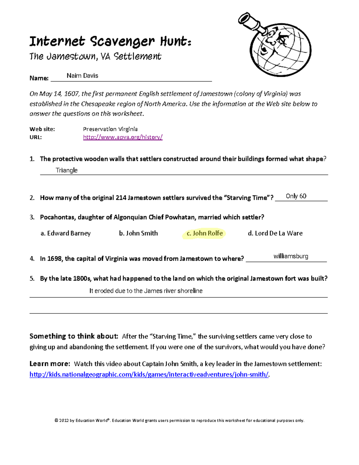 Kami Export - Naim Davis - Internet Scavenger Hunt-Jamestown Settlement ...