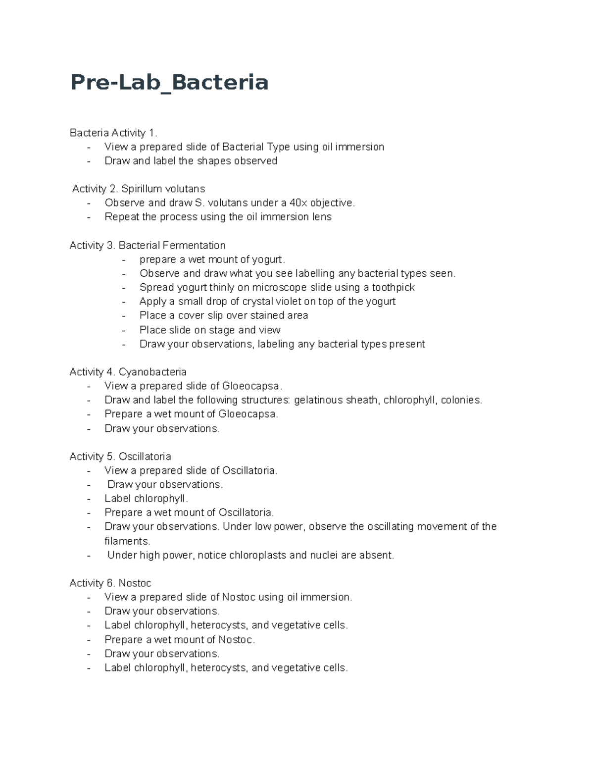 Pre-Lab Bacteria - Pre-Lab_Bacteria Bacteria Activity 1. - View a ...