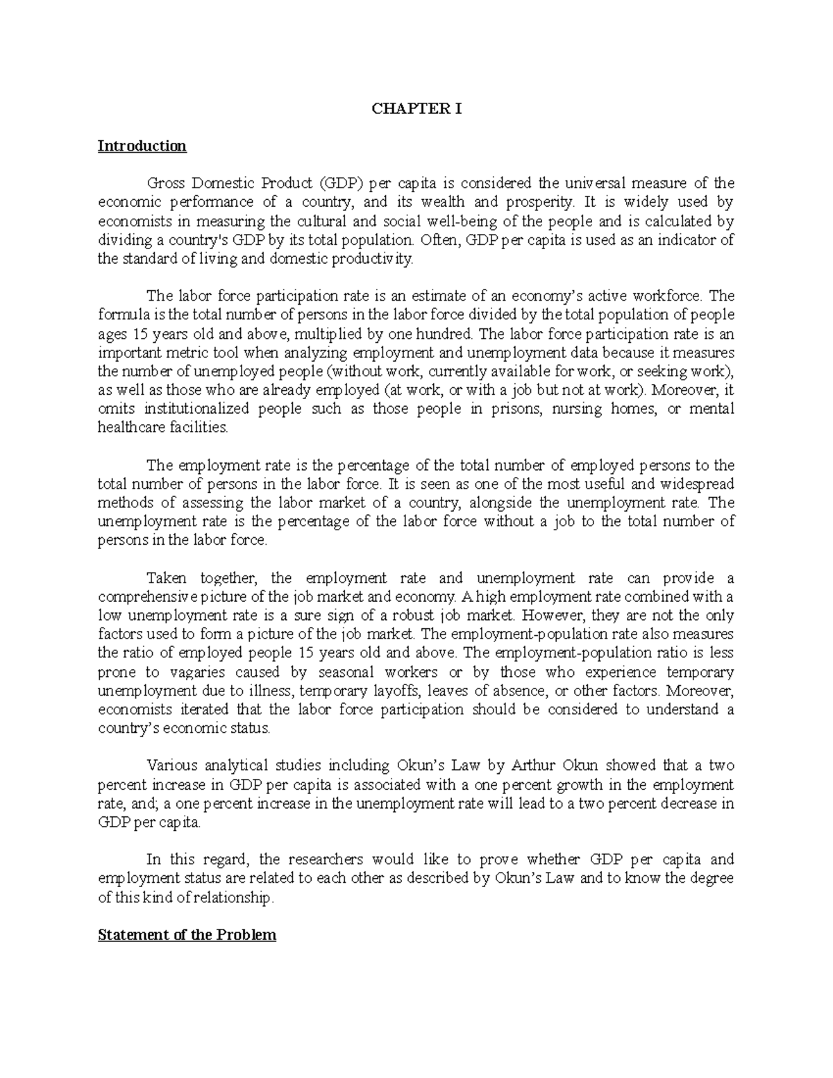 STS - Semestral Project - CHAPTER I Introduction Gross Domestic Product ...