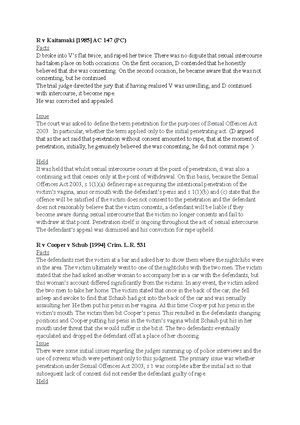 Criminal LAW II- Worksheet 3 CASE Summaries - CRIMINAL LAW II WORKSHEET ...