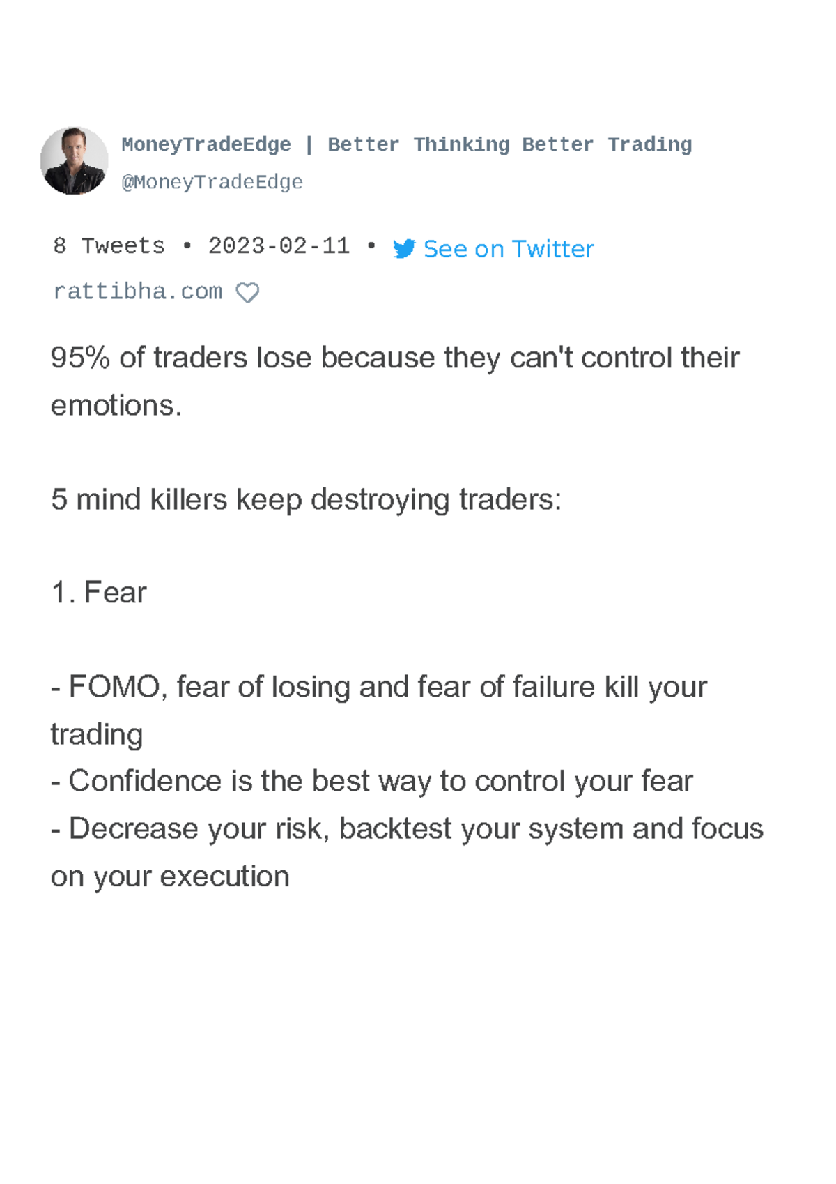 95 of traders lose thread by moneytradeedge feb 11, 23 from rattibha ...