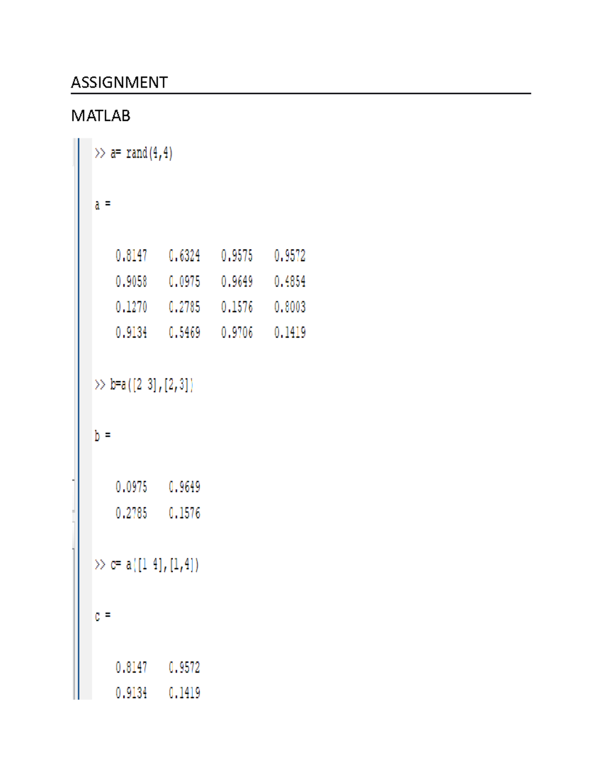 Assignment Vivek RAJ Bhagat - Bcom (Hons) - ASSIGNMENT MATLAB - Studocu