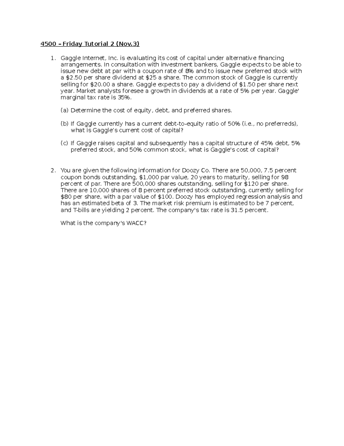 Tutorial 2 - Financial Management Tuto 2 - 4500 – Friday Tutorial 2 ...