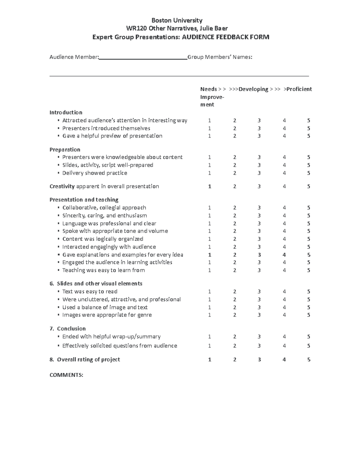 ~Expert audience feedback form - Boston University WR120 Other ...