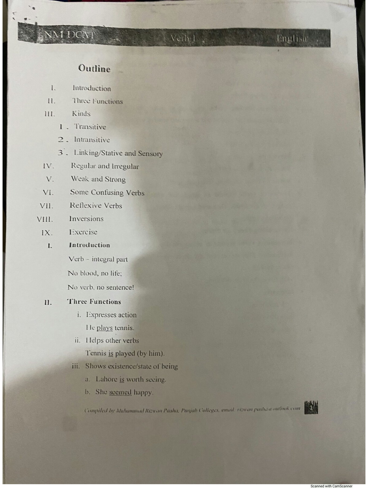 Step English Verb 1234 - verb - NM DCAT Verbrl English Outline 1 ...