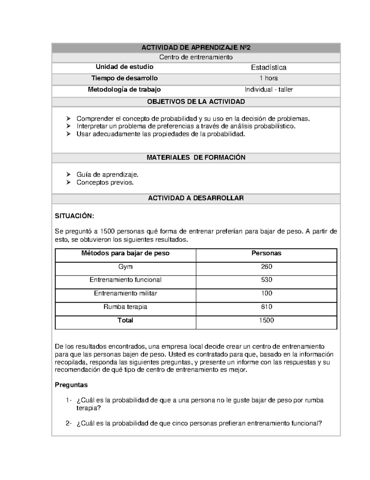 Act 2 estadistica y probabilidades - ACTIVIDAD DE APRENDIZAJE Nº Centro ... Act 2 estadistica y probabilidades - ACTIVIDAD DE APRENDIZAJE Nº Centro ...