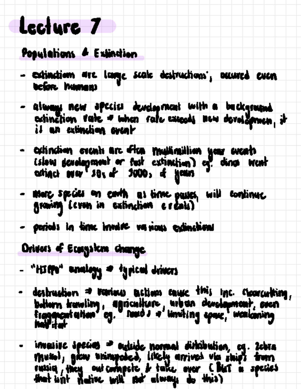 sustain lecture 7 notes - Lecture 7 Populations & Extinction ...