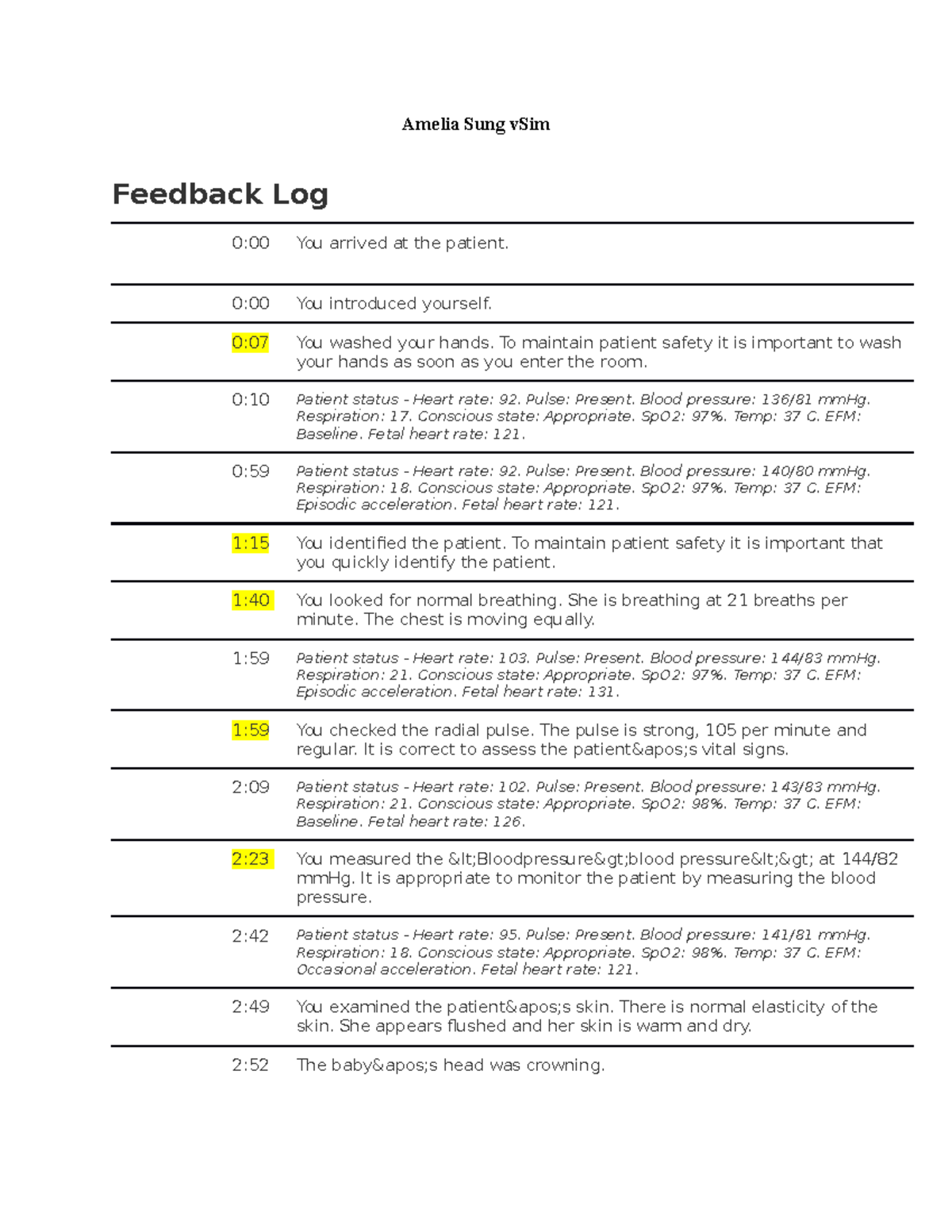 Amelia Sung v Sim - Feedback Log - Amelia Sung vSim Feedback Log 0:00 ...