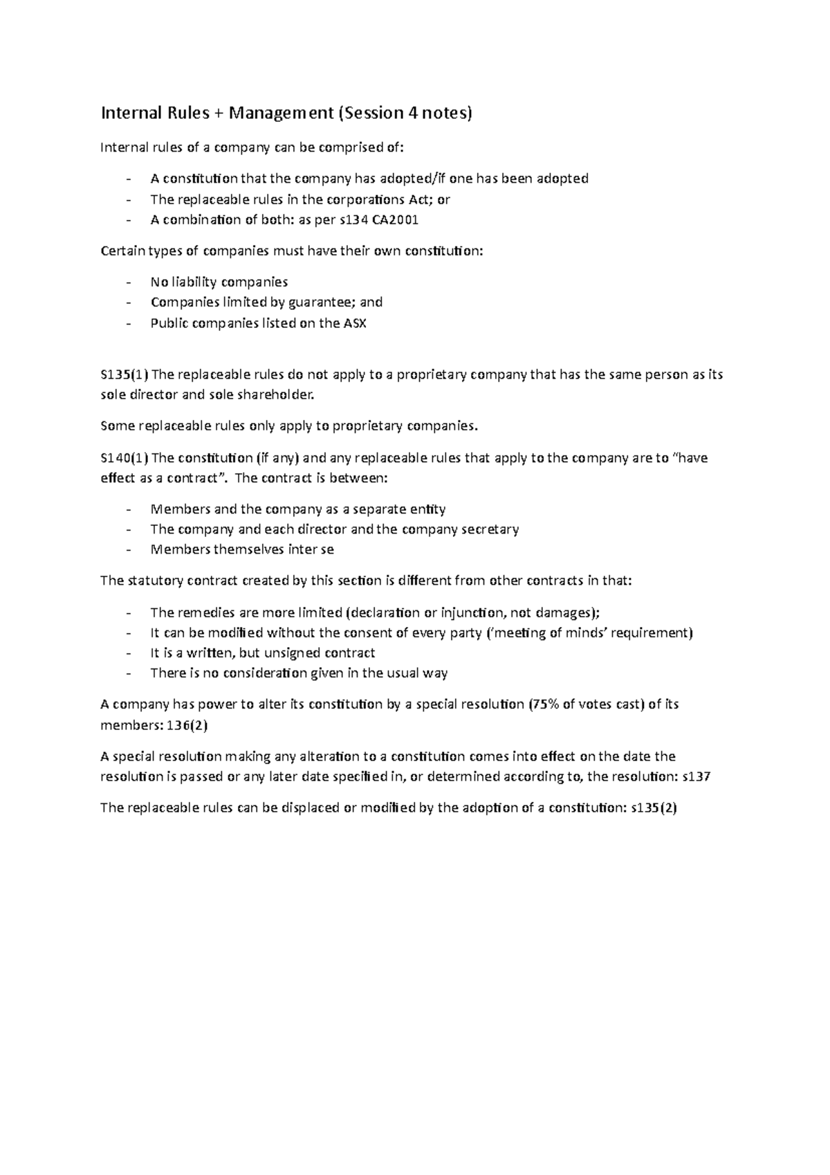 Internal Rules session 4 - Internal Rules + Management (Session 4 notes ...