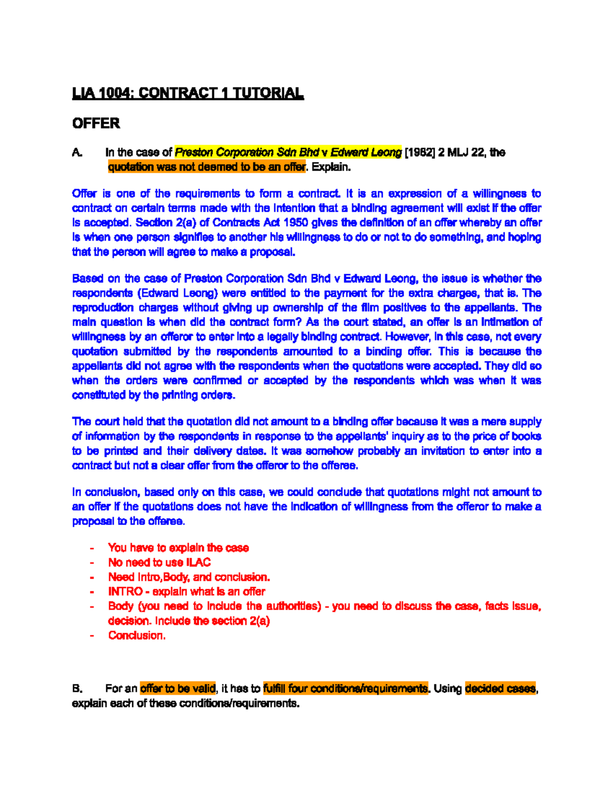 Contract Tutorial - Contract I - Studocu