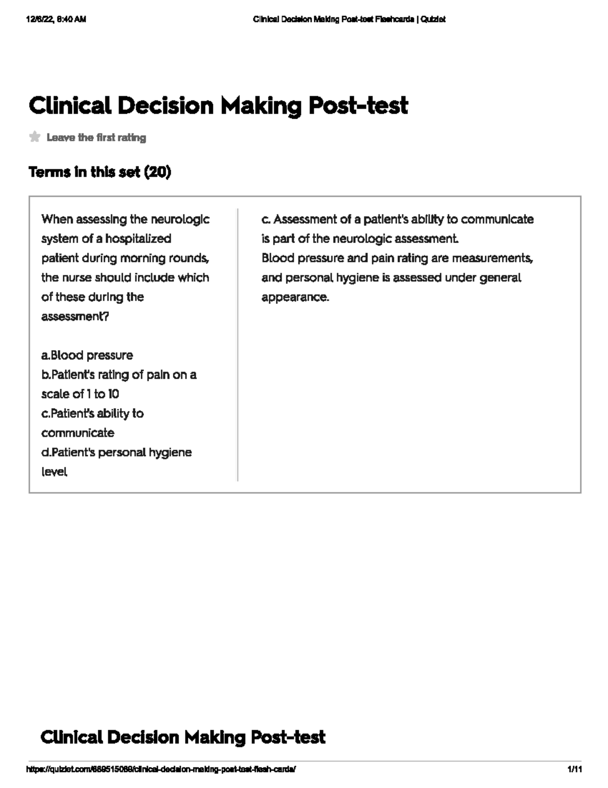 Clinical Decision Making Post Test - Studocu