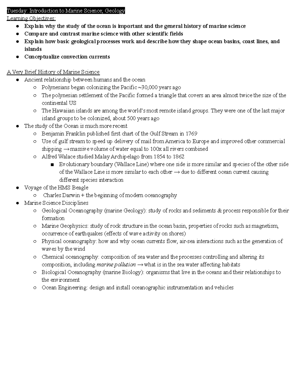 EEB 109 Week 1 Lecture Notes - Tuesday: Introduction to Marine Science ...