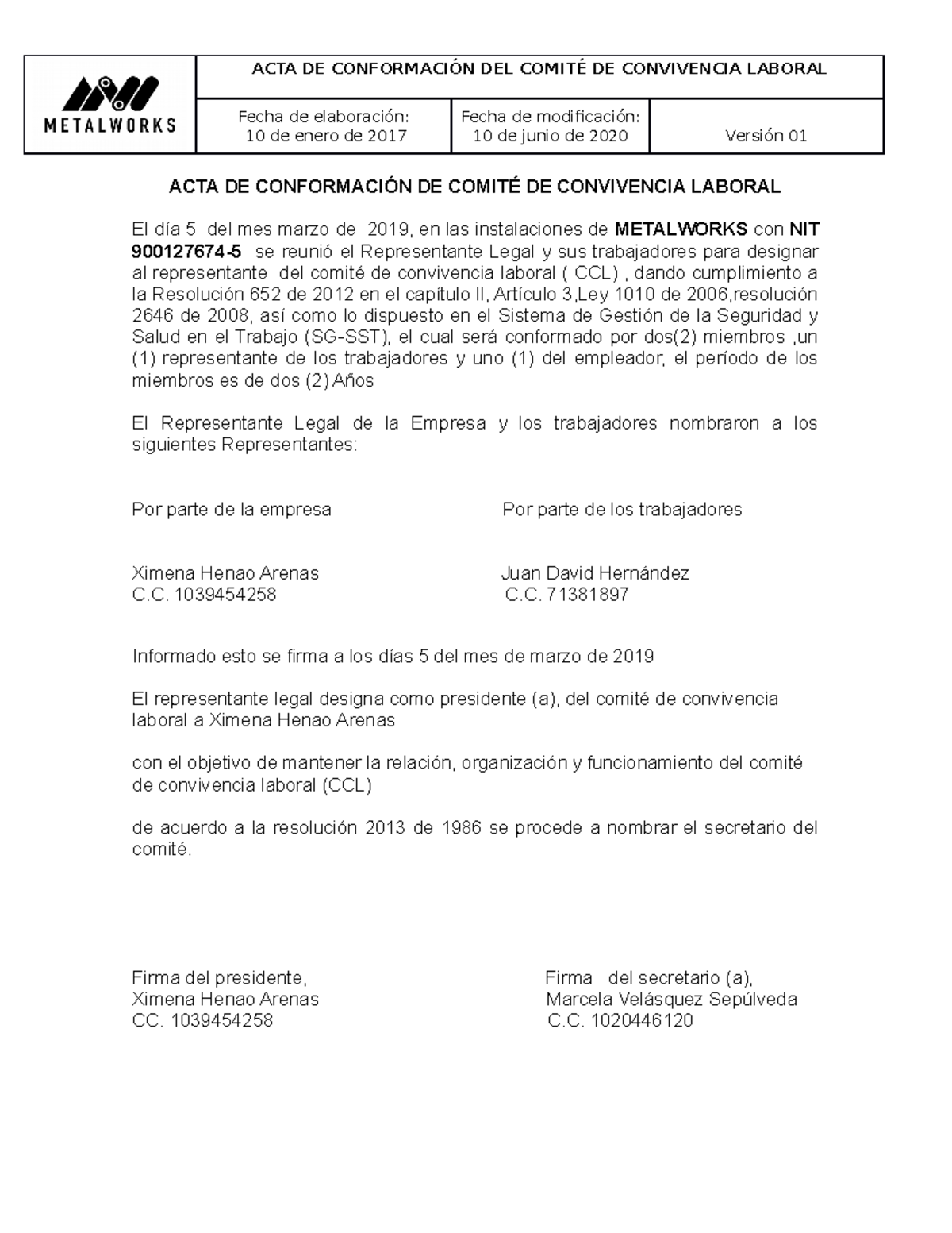 formato de comite de convivencia laboral para la sst - ACTA DE CONFORMACIÓN DEL COMITÉ DE - Studocu