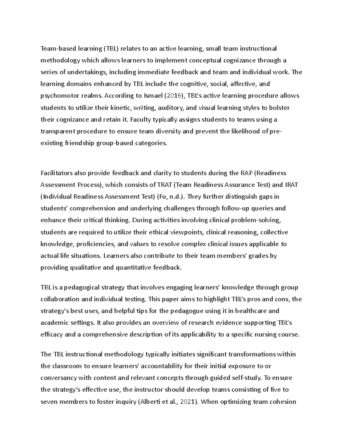 Team Readiness Assurance Test procedure - Team-based learning (TBL ...