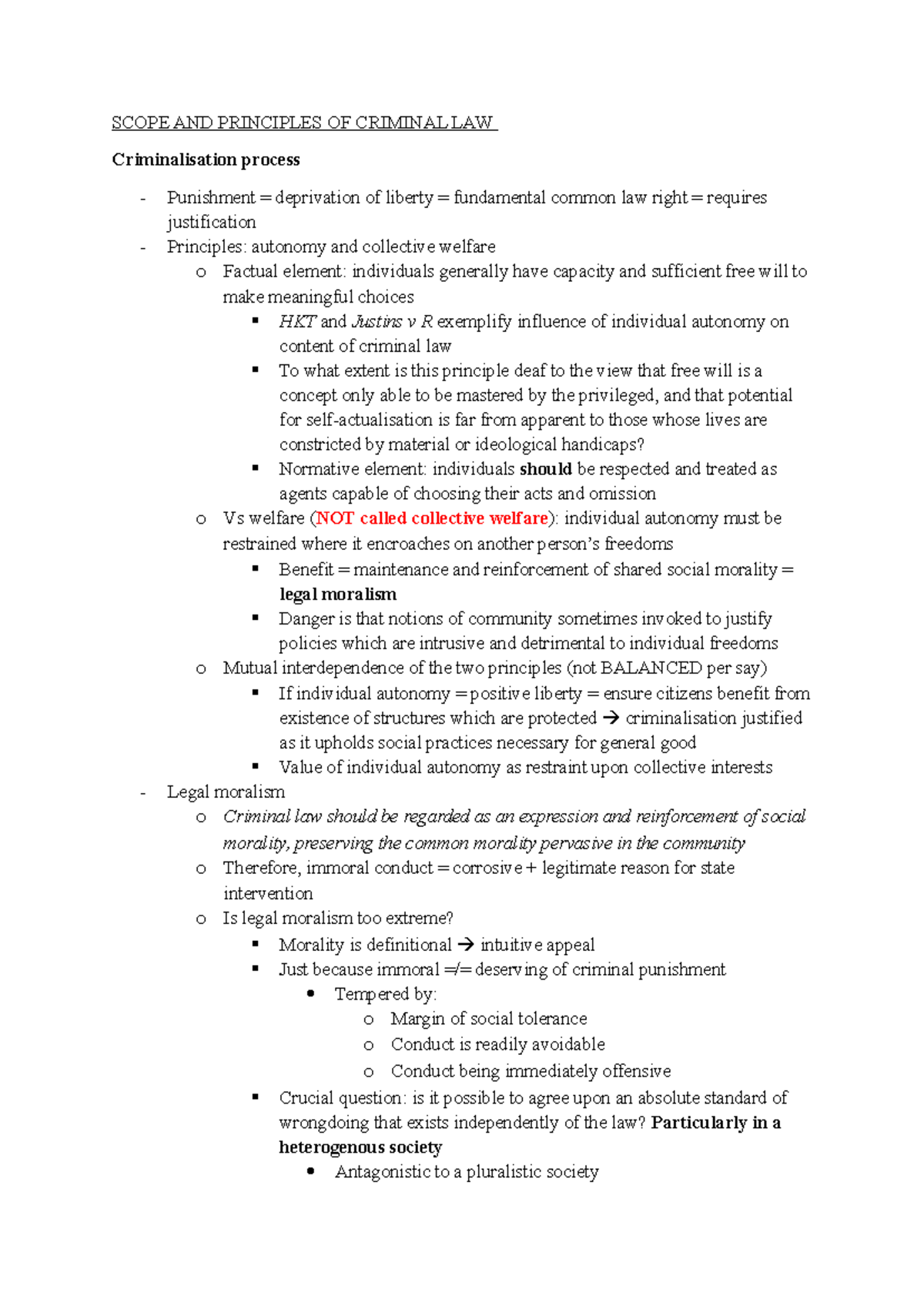 LAWS1016 summary notes - SCOPE AND PRINCIPLES OF CRIMINAL LAW ...