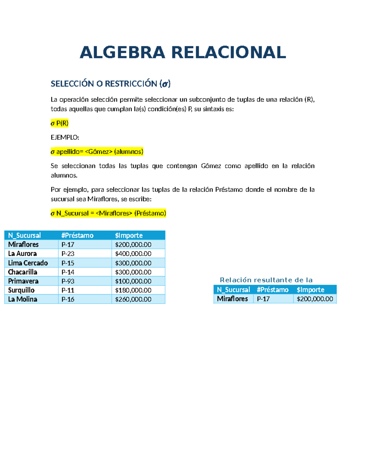 Algebra Relacional - soluciones de ejercicios y repaso tema 4 ...