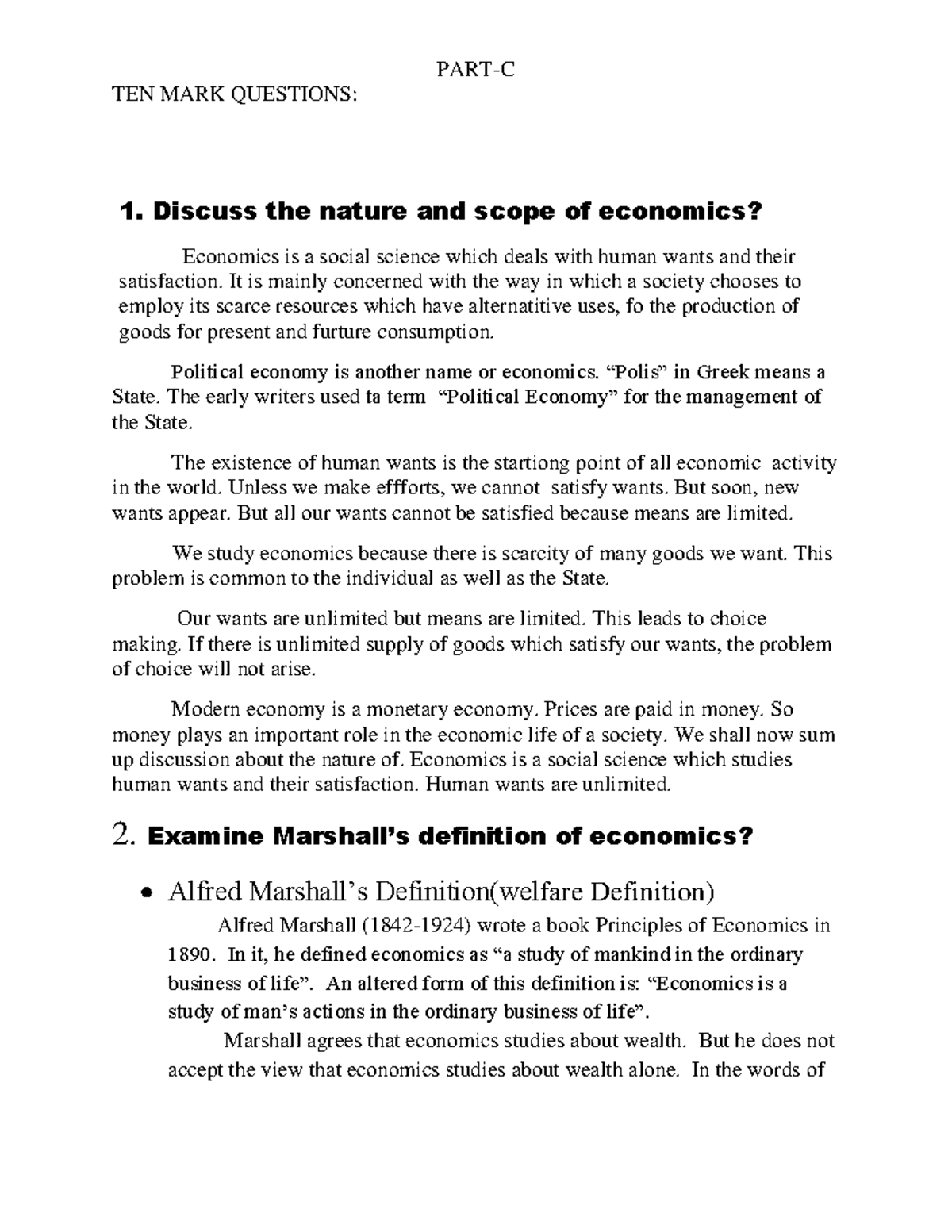 Economics Notes - TEN MARK QUESTIONS: ####### 1. Discuss the nature and ...