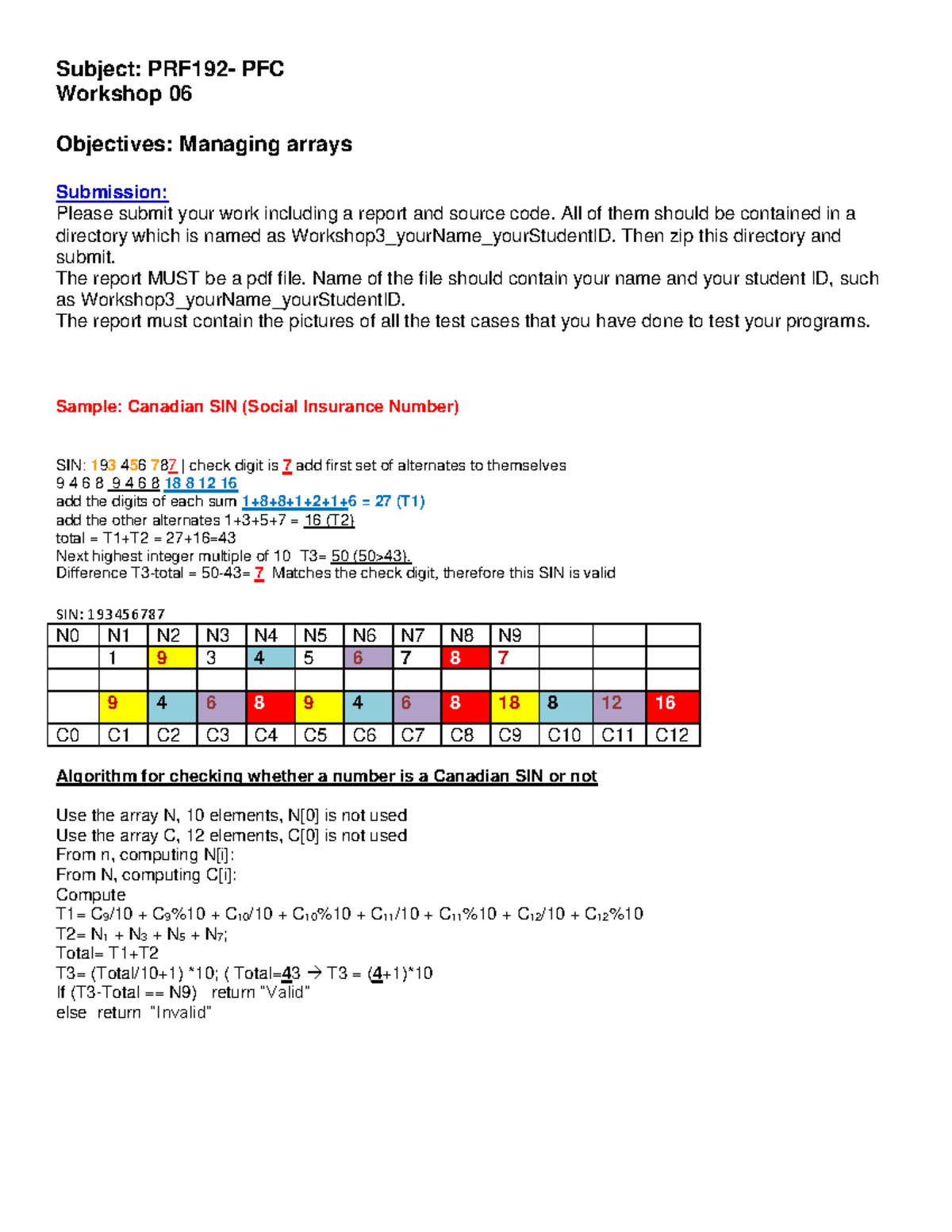 Workshop 06 Good Subject Prf192 Pfc Workshop 06 Objectives Managing Arrays Submission