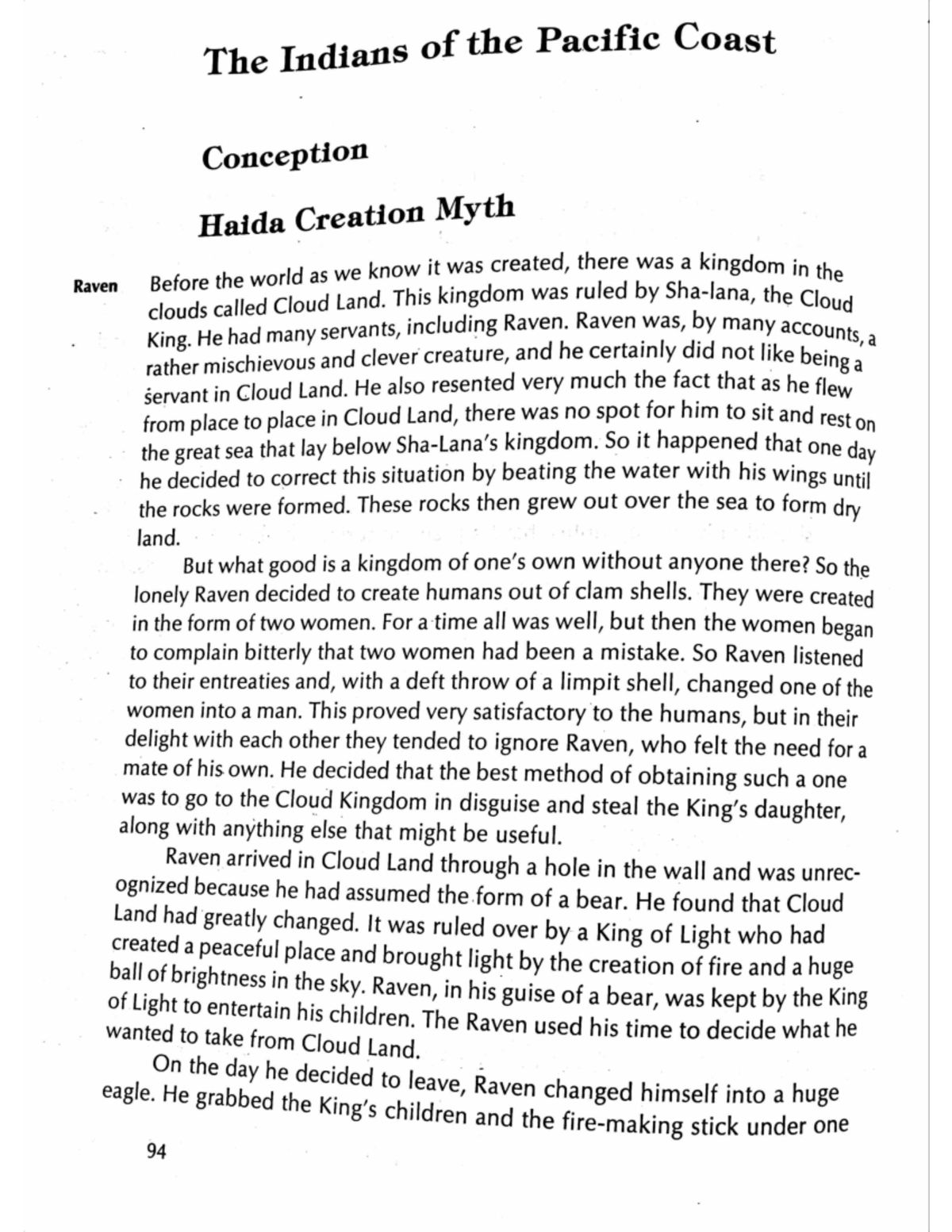 Haida Creation Myth - Notes - The Indians of the Pacific Coast ...