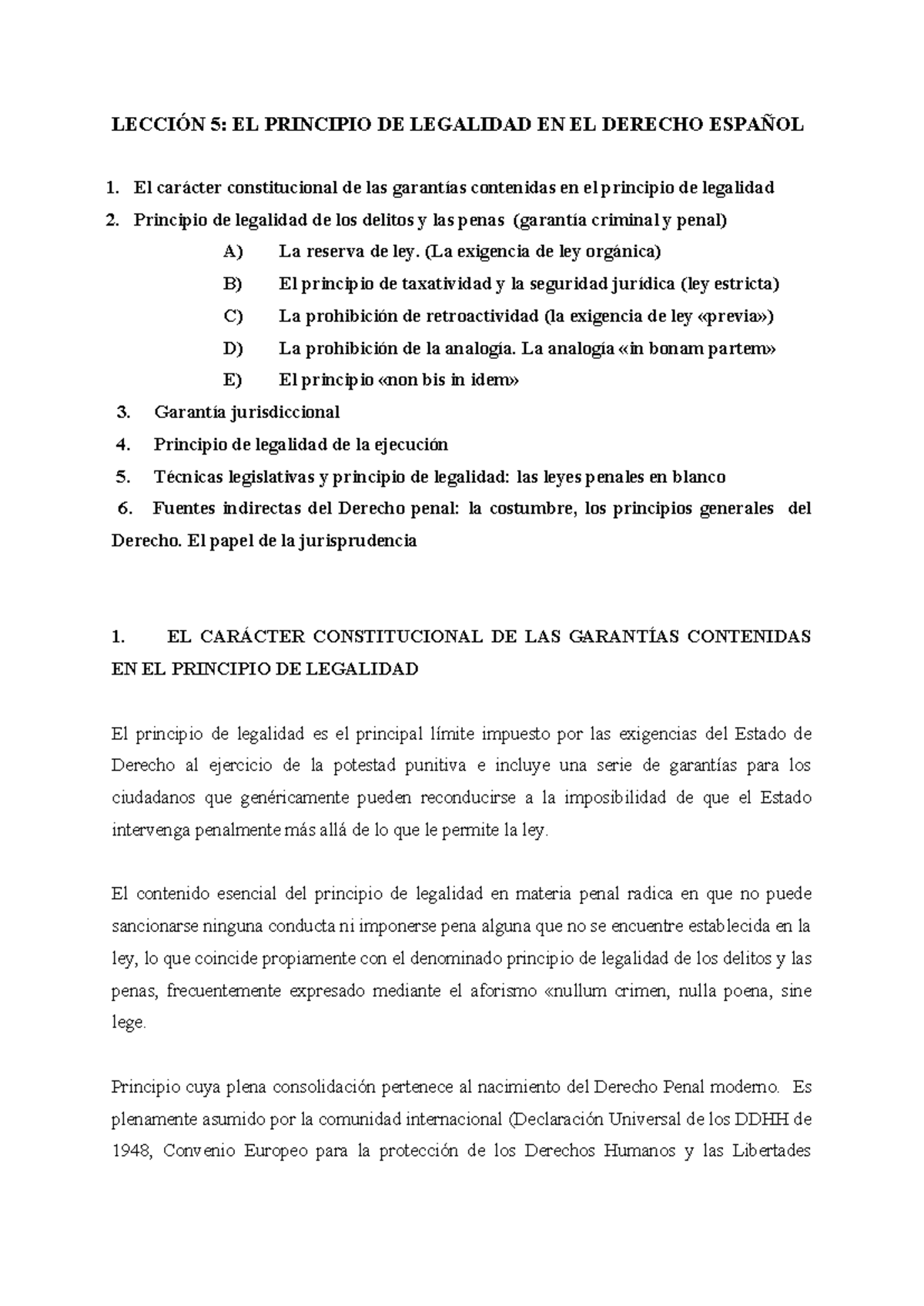 Lección 5 EL Principio DE Legalidad EN EL Derecho Español - LECCIÓN 5 ...