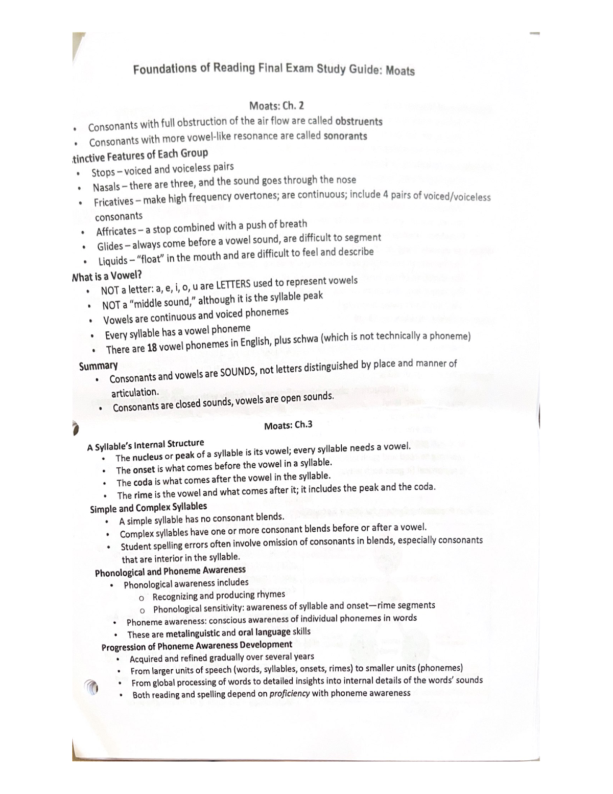 Foundations of Reading Final Exam Study Guide Moats - RDNG 6313 - Studocu