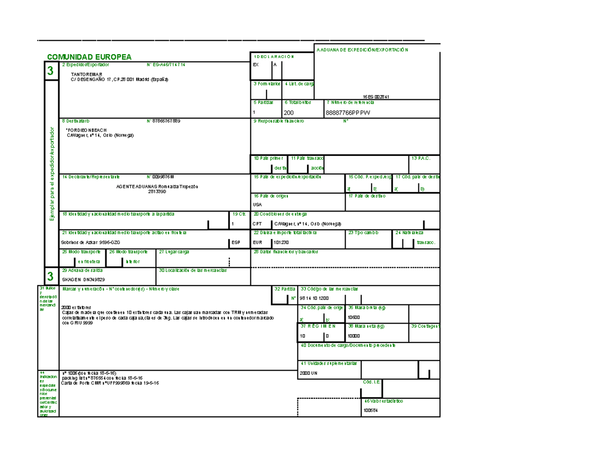 DUA Exportación 4.xlsx - DUA - COMUNIDAD EUROPEA A ADUANA DE EXPEDICIÓN ...