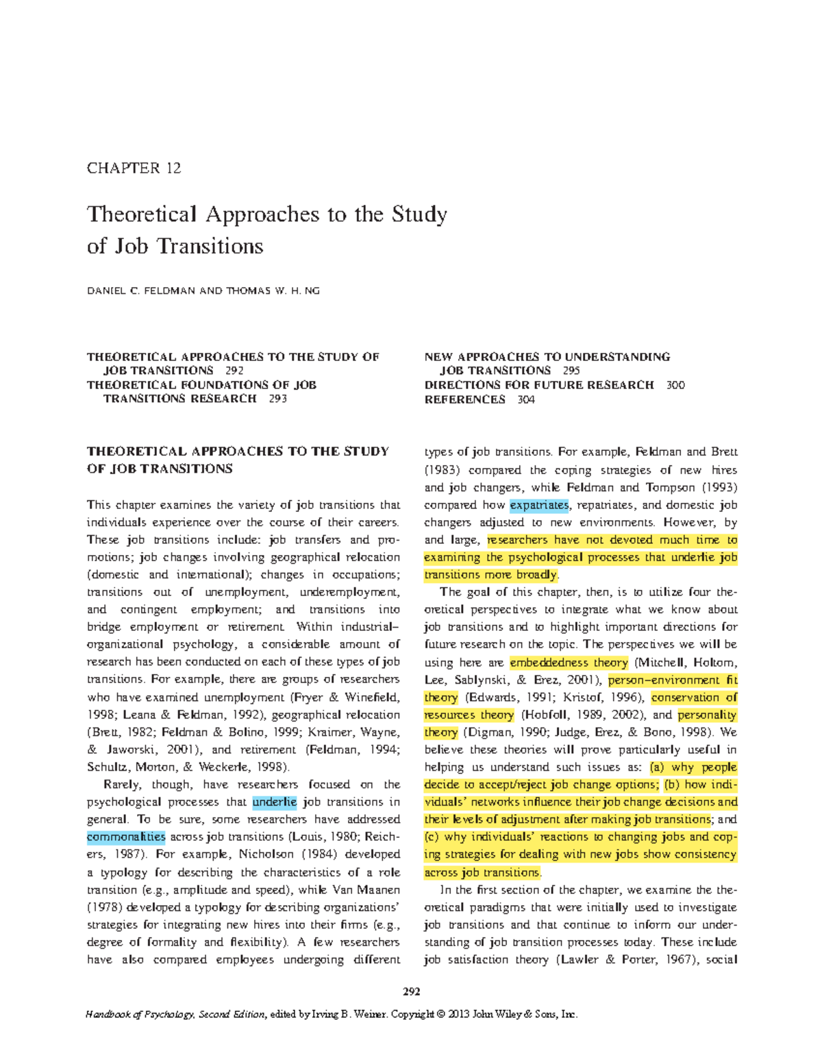 Theoretical Approaches to the Study of Job Transitions - CHAPTER 12 ...