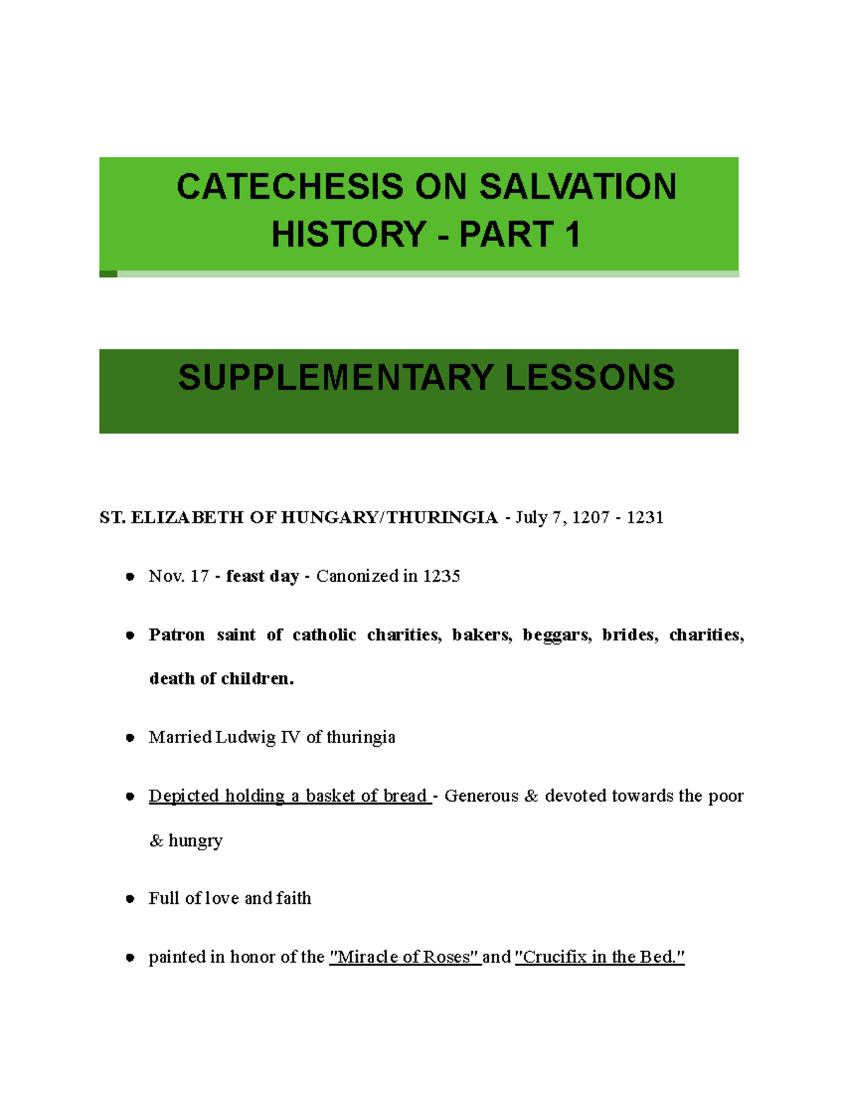 Catechesis ON Salvation History - PART 1 - CATECHESIS ON SALVATION ...