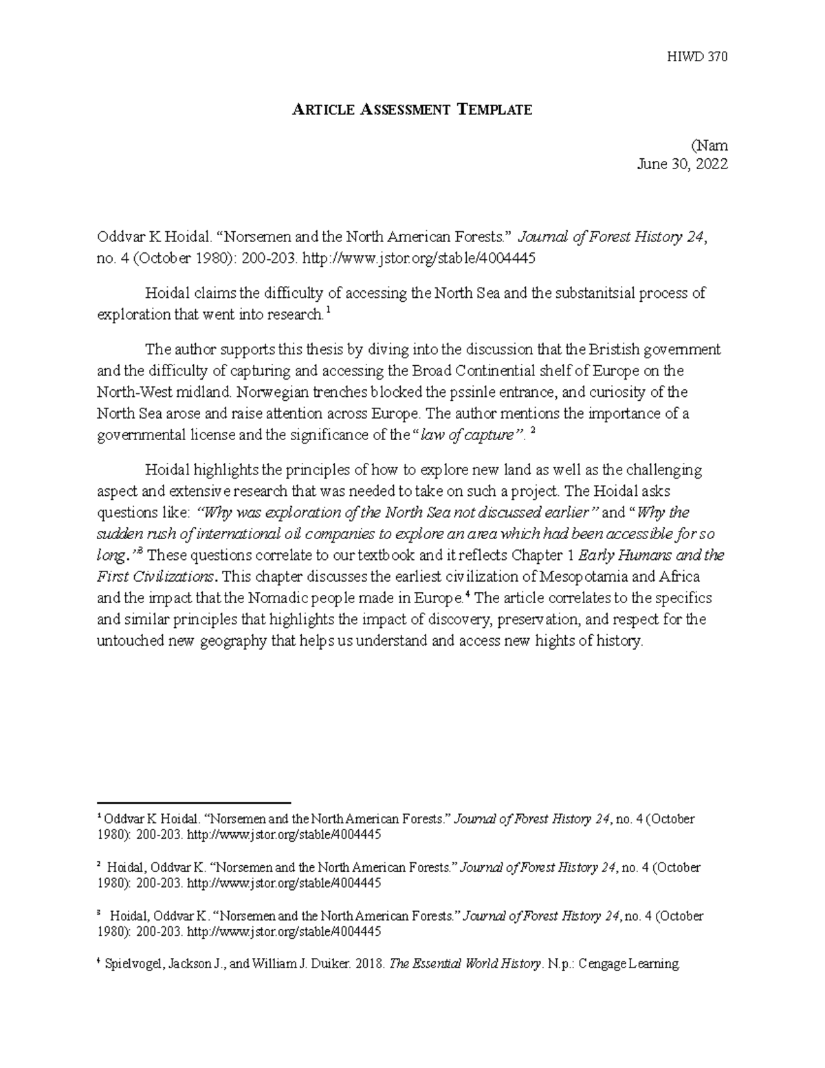 Article Assessment Template - HIWD 370 ARTICLEASSESSMENTTEMPLATE (Nam ...