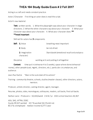 Study Guide 2 - Lecture notes 8-15 - THEA 104 Study Guide Exam # 2 ...