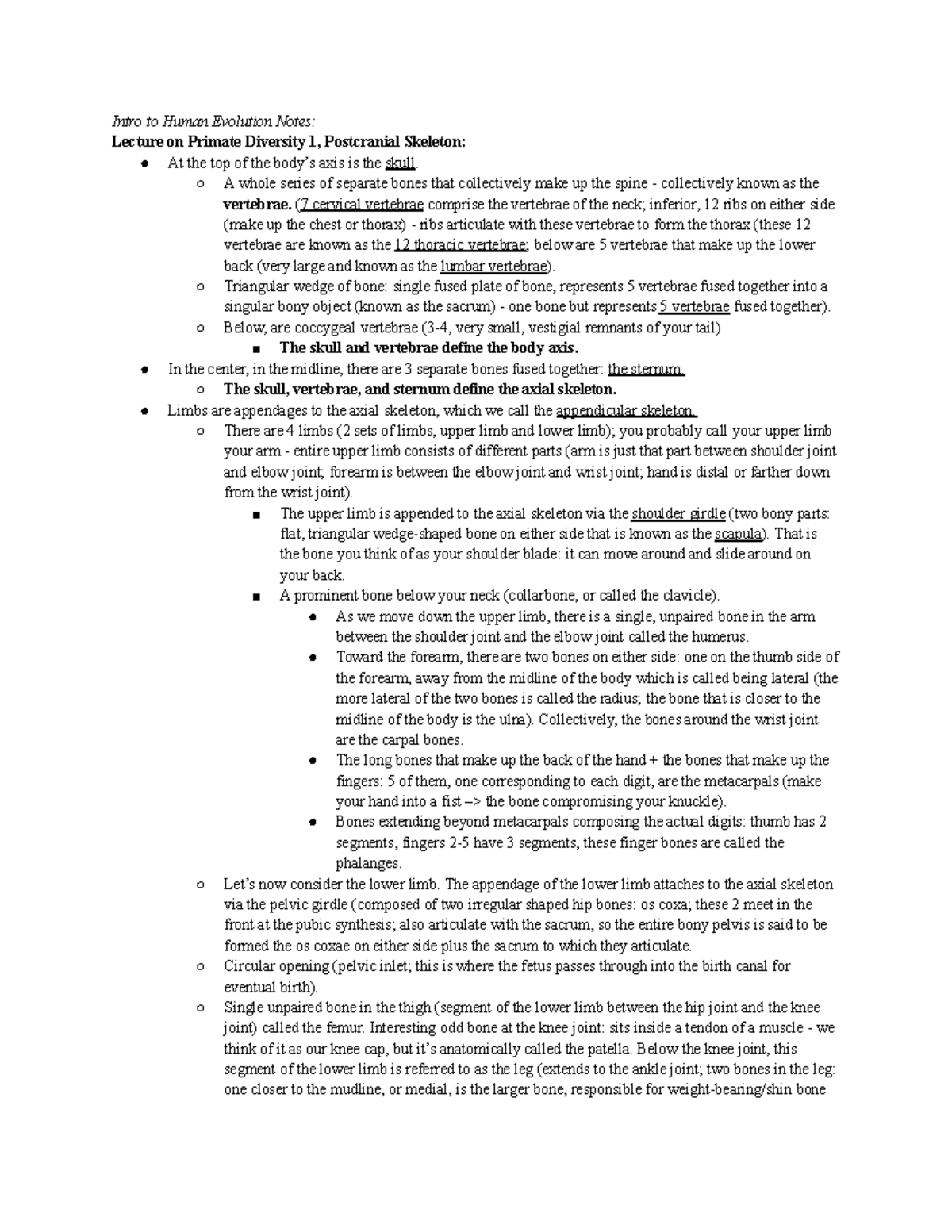 First Lecture, Part 2 of Class - Intro to Human Evolution Notes ...