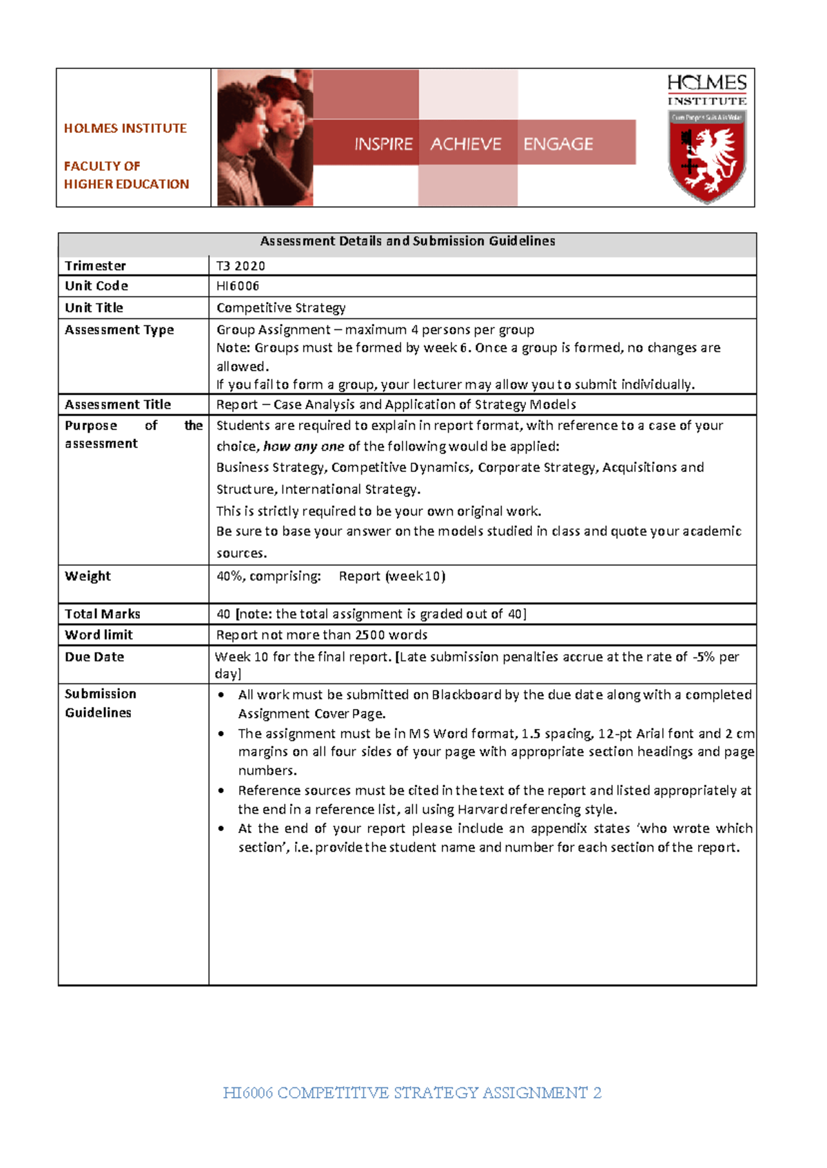 Assignment Guideline for HI6006 Assignment 2 T3 2020 Group Report 40 ...