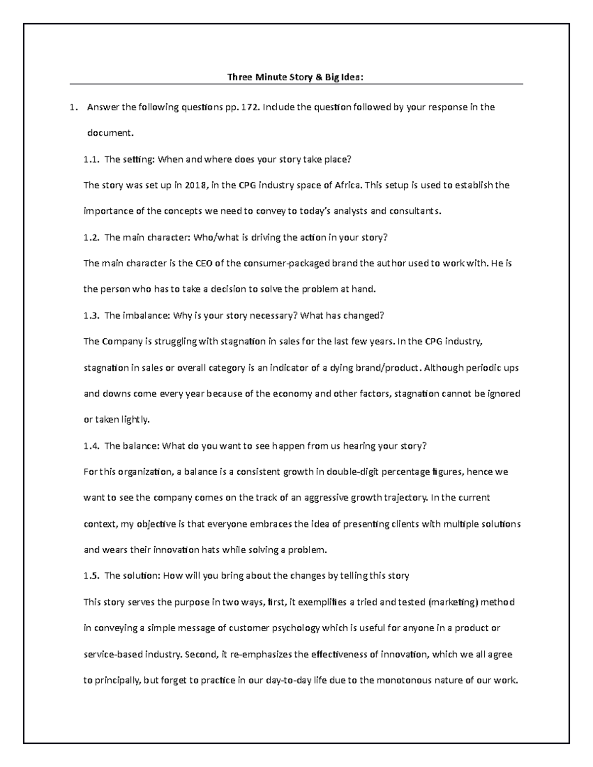 Three Minute Story - 172. Include the question followed by your ...