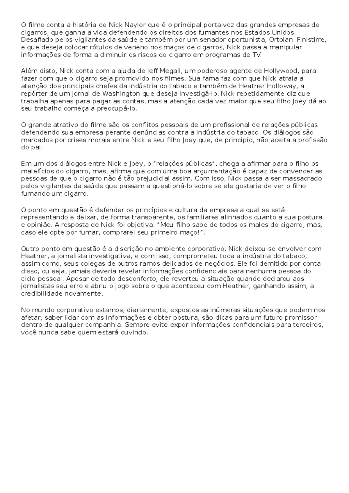 Resenha Filme ''Obrigado por Fumar'' - O filme conta a história de Nick ...