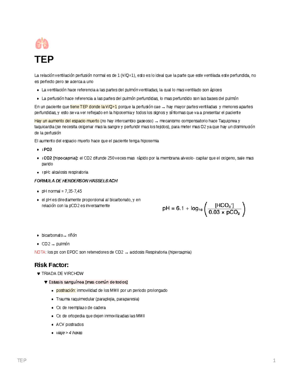 TEP - Notas de clase - i TEP La relación ventilación perfusión normal ...