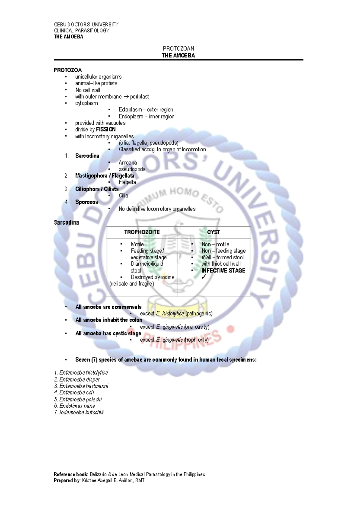 WEEK-4- Amoeba - Amoena - ####### CLINICAL PARASITOLOGY ####### THE ...