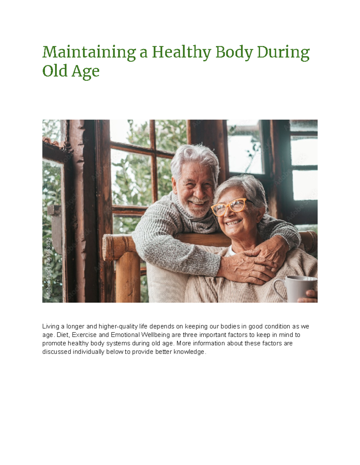 keeping body healthy for elderly people - Maintaining a Healthy Body ...