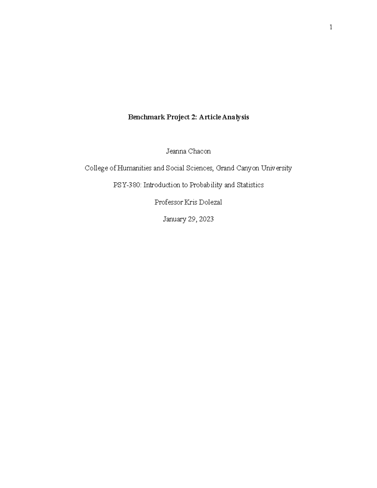 PSY-380 Benchmark-Project 2 Article Analysis - Benchmark Project 2 ...