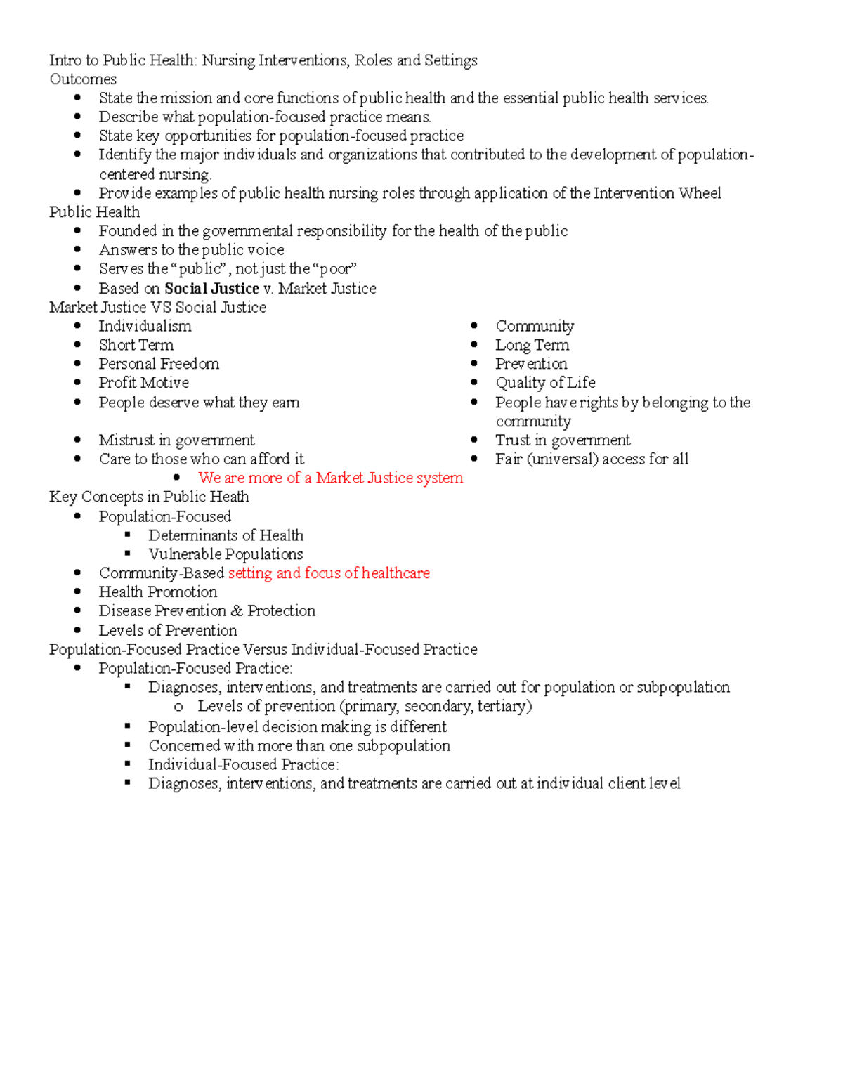 Intro to Public Health - Lecture notes 1 - Outcomes State the mission ...