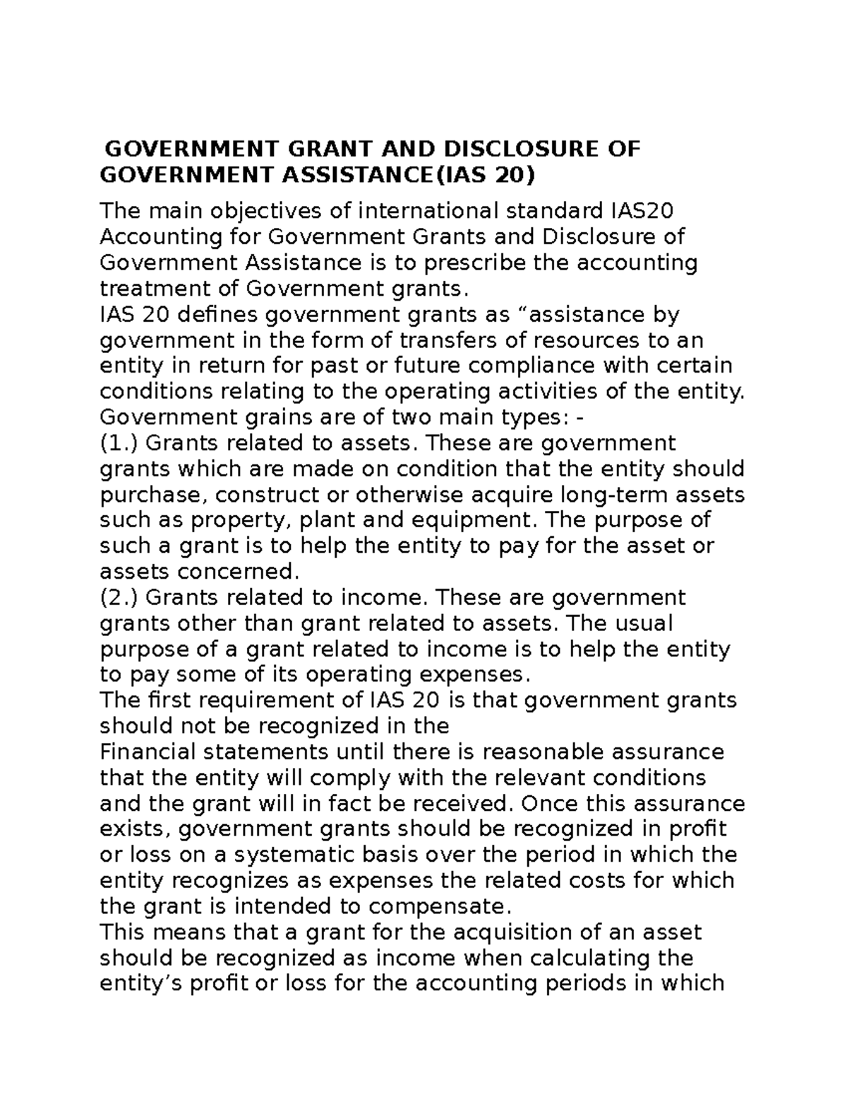 Government Grant AND Disclosure OF Government Assistance - GOVERNMENT ...